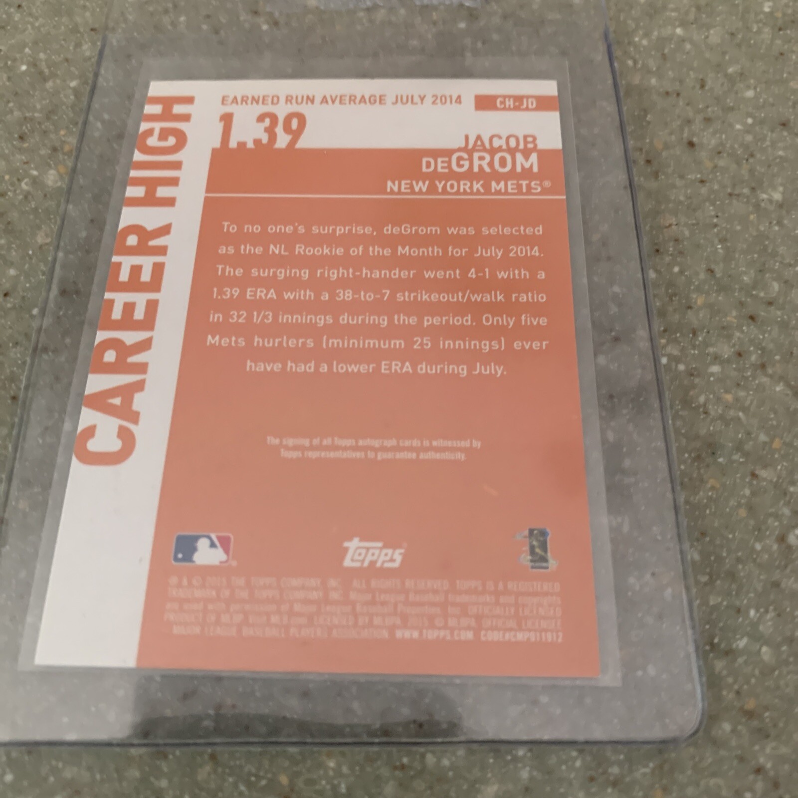 2015 Topps Career High Auto CH-JD Jacob DeGrom Autograph Mets Baseball ...