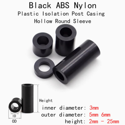 3mm Inner Dia Black ABS Nylon Plastic Isolation Post Casing Hollow ...
