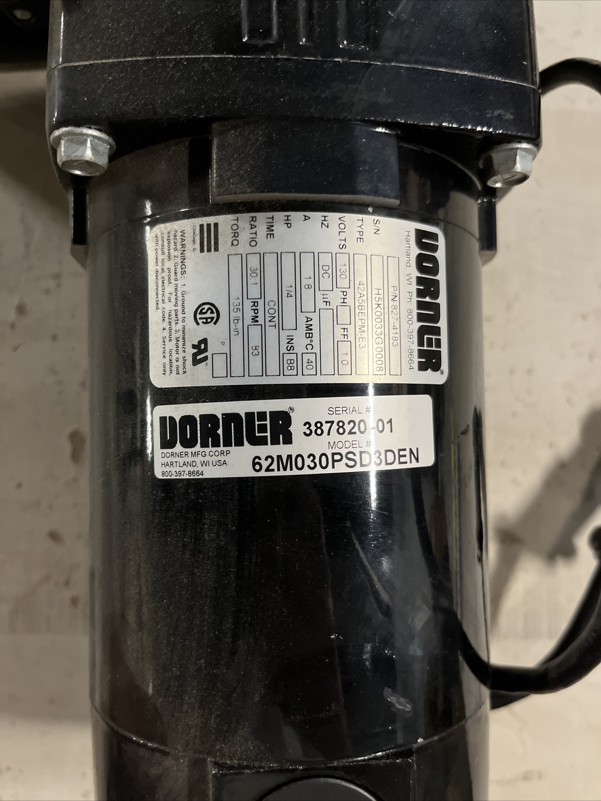 Dorner Conveyor Motor 62M030PSD3DEN + Gear Reduction 22MFPS18D-2816 | eBay