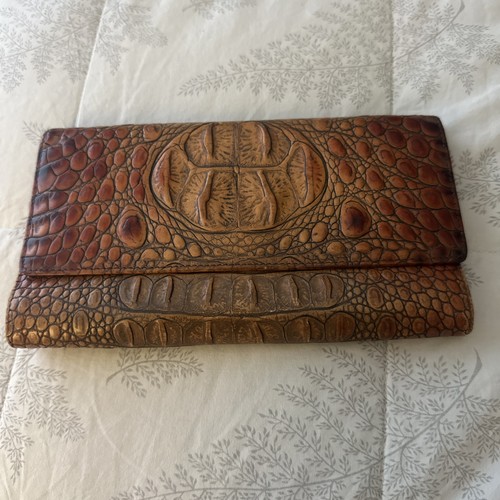Brahmin Brown Croc Embossed Leather Tri - Fold Checkbook Wallet | eBay