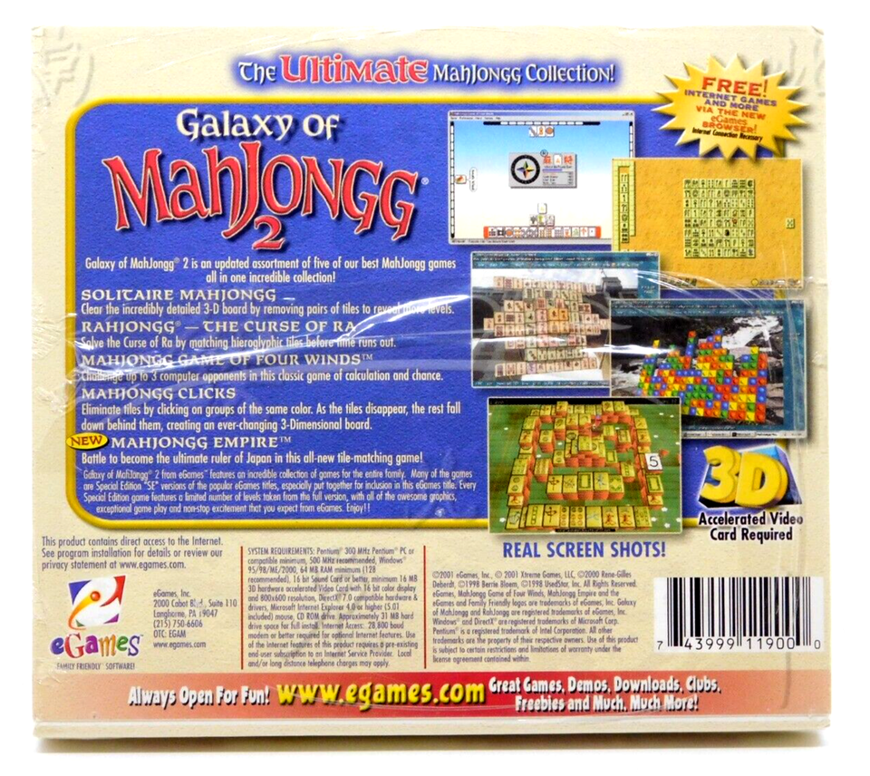 CD ROM Game Galaxy of Mahjongg 2 PC New Sealed Software Vintage ...