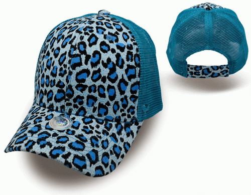 Women's Aqua Blue Leopard Print MESH Hat Turquoise Mesh Adjustable Cap ...