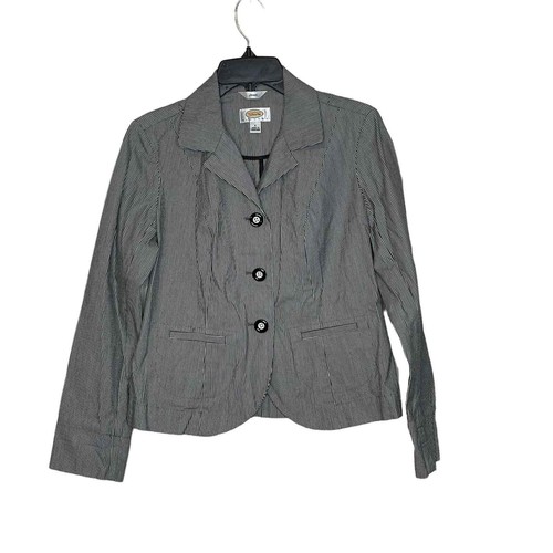 Talbots Petites Stretch Blazer Jacket Women 4 Long Sleeve Striped Front ...