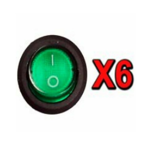 6 GREEN LED LIGHTED SPST ON/OFF TOGGLE ROUND ROCKER 12V DC SWITCHES CAR ...