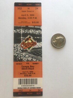 Season Ticket for April 5, 1999 Devil Rays at Baltimore Orioles Game | eBay