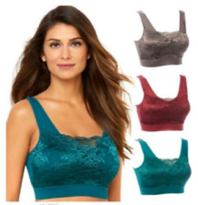 Rhonda Shear Lace Overlay 3-pack Bra 557-604 Enchanted Forest , Size 1X ...