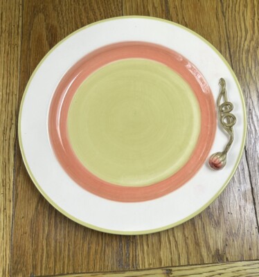 FORESIDE ~ Dinner Plate 10 3/8" ~ Raised Flower, Light Green Trim ~ HTF ...