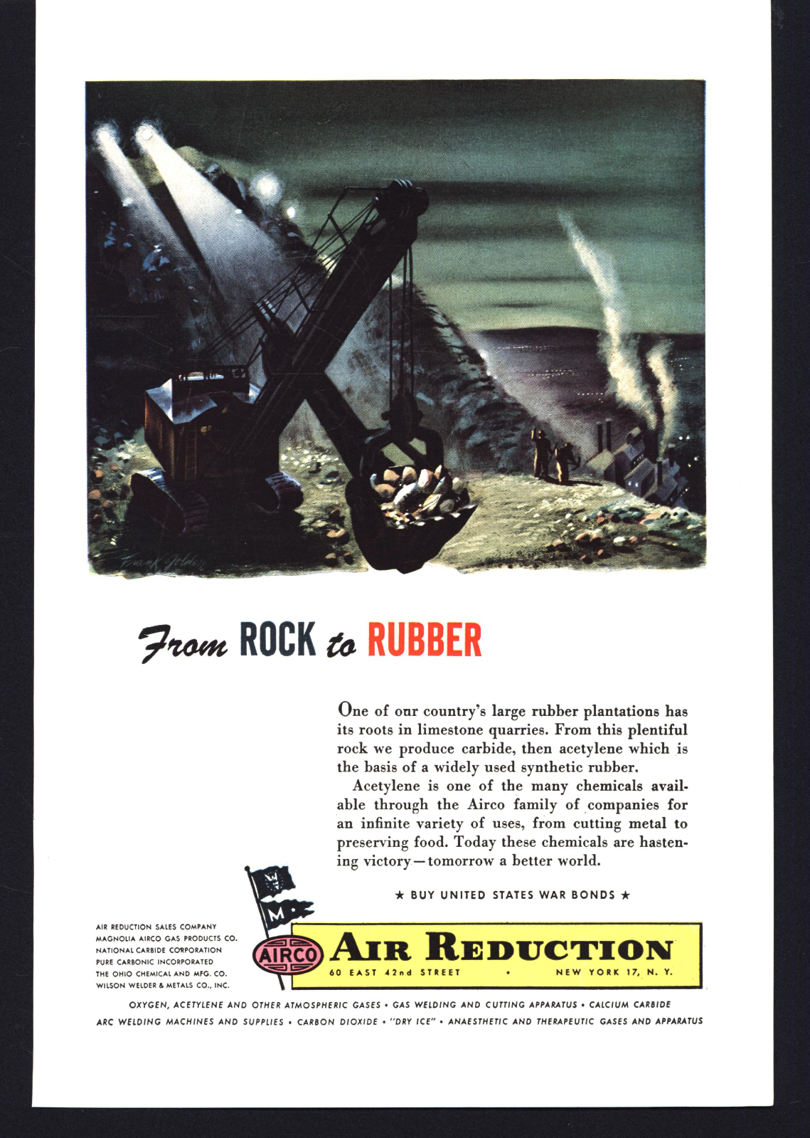 1944 AIR REDUCTION ACETYLENE AIRCO CO. ROCK TO RUBBER VINTAGE PRINT AD ...