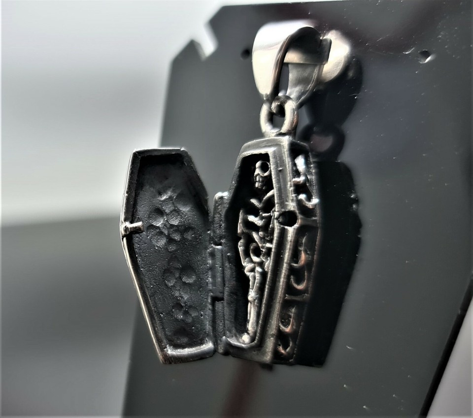 Gothic Cross Coffin Locket Pendant STERLING SILVER 925 Skeleton in ...