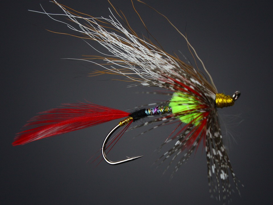 40Pcs Salmon Single Flies Red/Yellow Sea Trout Fly Fishing Flies Lures ...