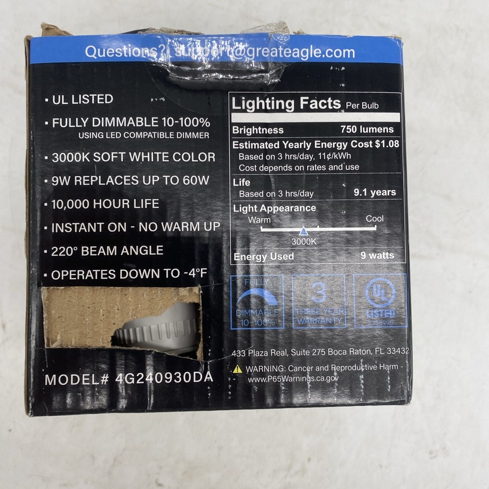 4 Pack Great Eagle LED GU24 Base A19 Shape 9W (60W Eq) Dimmable 3000K ...