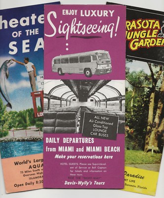 3 Vintage FLORIDA Travel Brochures: MIAMI Tours, SARASOTA, ISLAMORADA ...