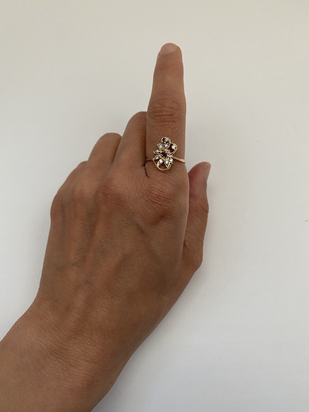 10k Solid Yellow Gold Fancy Shape w/ Round Lab Created Stones Ring ...