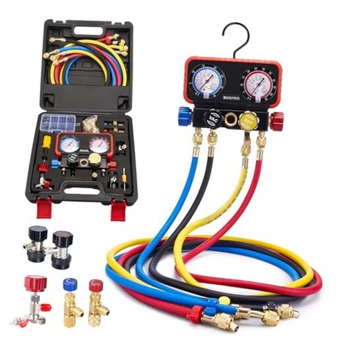 AC Gauges, AC Manifold Gauge Set for R22/R410a/R134a 4 Way Manifold Set ...