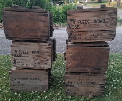WW2 US Bomb Fuze Nose Wood Crate 1945 Dated rope Handles. | eBay