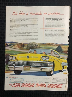 1958 GENERAL MOTORS 10.5x13.5" Print Ad VG 4.0 Buick like a Miracle in ...