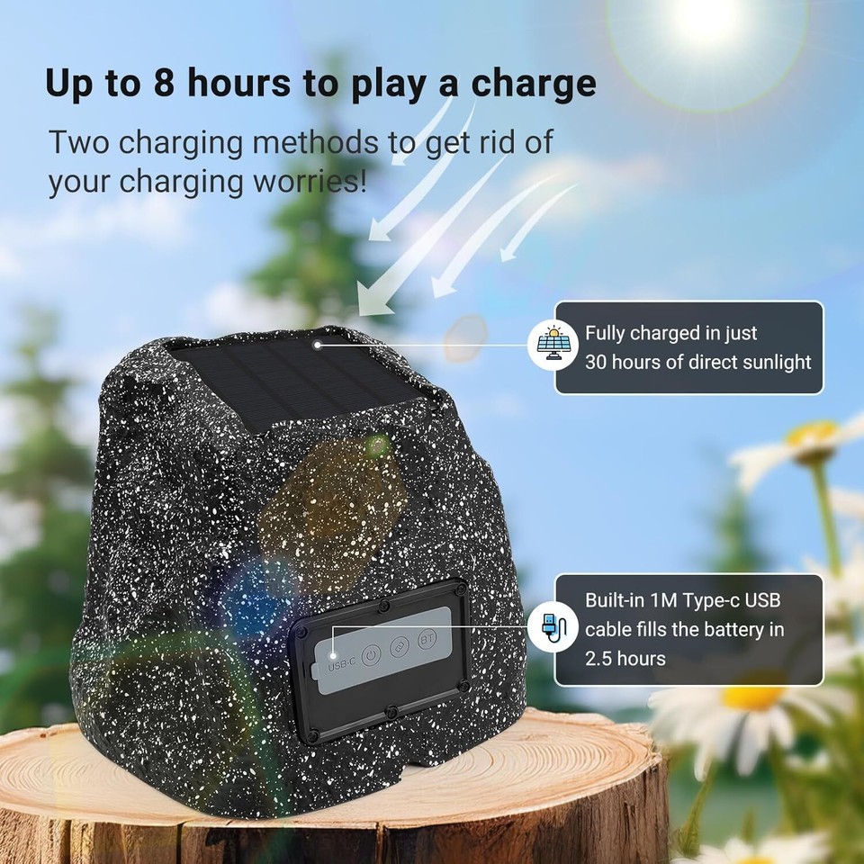 1 Speaker Rock Bluetooth Speaker Outdoor Solar with Rechargeable ...