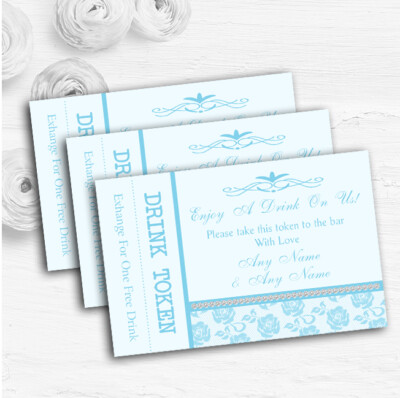 Pretty Sky Blue Floral Diamante Personalised Wedding Bar Free Drink ...