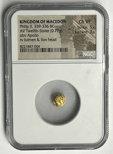 MACEDONIA, Philip II (359-336 BC) Gold 1/12 stater NGC CHVF Alexander ...