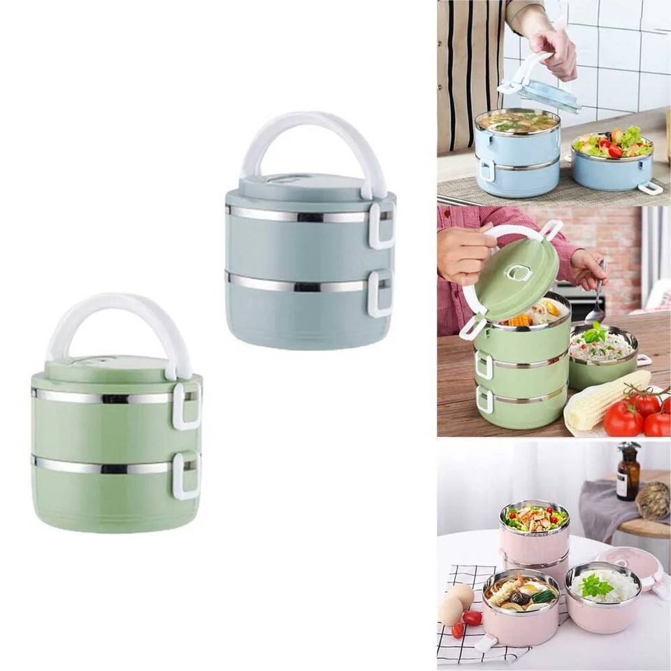 2 Tier Stainless Steel Insulated Lunch Box Container Thermos Soup and ...