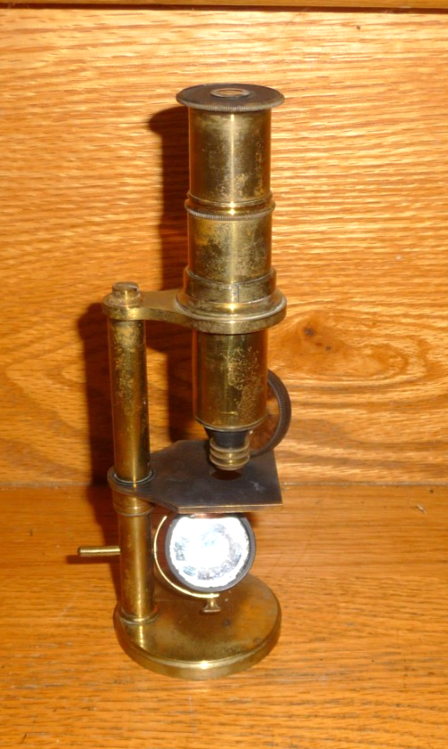 ANTIQUE FRENCH BRASS MICROSCOPE. 19th C. w/ MAHOGANY BOX. MINIATURE. | eBay