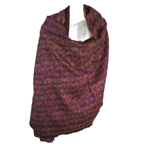Shawl | Raw Silk | Handmade | Kantha Style | Double | Stitched Row ...