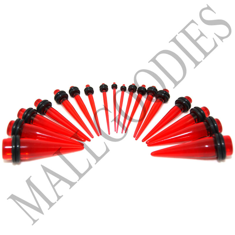 V027 Acrylic Clear Red Stretchers Tapers Expander Ear Plugs 14G to 1 ...