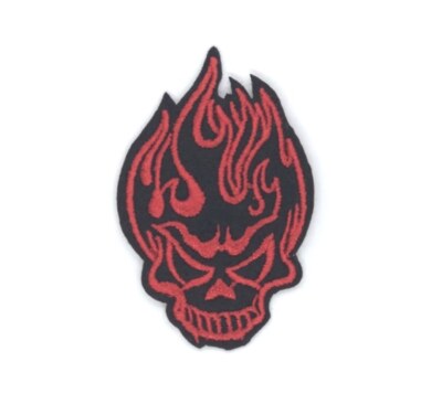 flaming skull patch embroidered iron-on fire flame biker skeleton ...