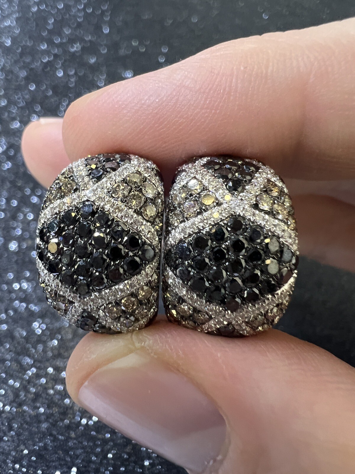 14K White Gold Black Diamond And Whire Diamond French Clip Earrings | eBay