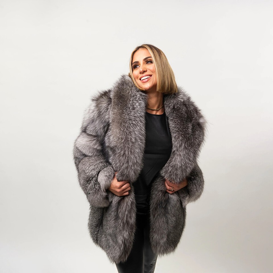 Winter Women Real Silver Fox Fur Coat Spread Collar Jacket Luxury Thick ...