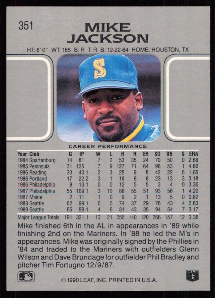 1990 Leaf Mike Jackson Seattle Mariners #351 | eBay