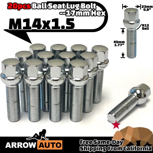 20x Chrome 14x1.5 Lug Bolt 45mm Fit Prosche Bentley Mclaren With 15-20 ...