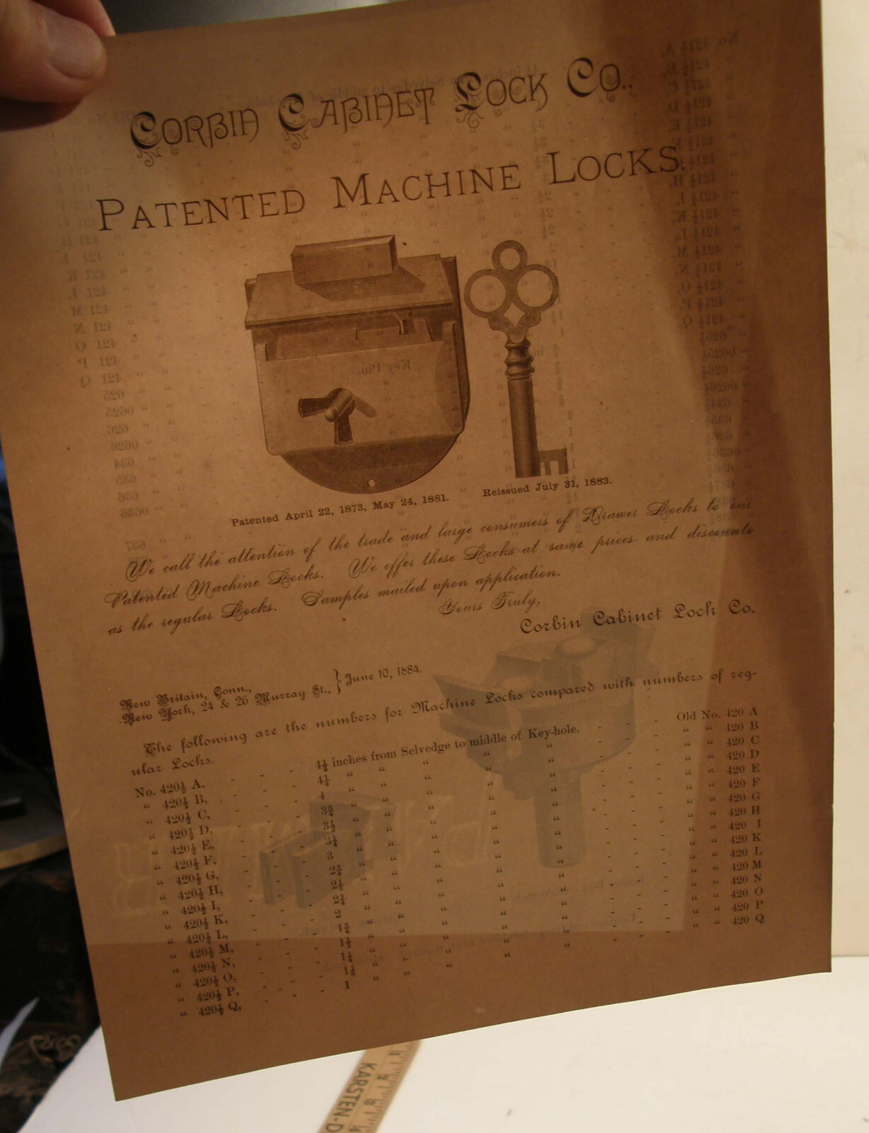 ANTIQUE 1884 ILLUSTRATED CATALOGUE PAGE CORBIN LOCK CO MACHINE DRAWER ...