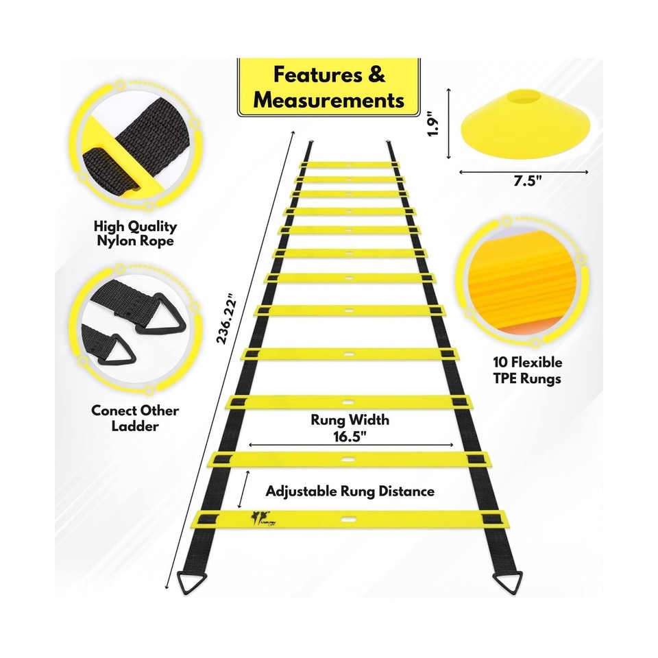 20ft Sports Agility Ladder for Men Women and Kids, Speed Youth Soccer ...