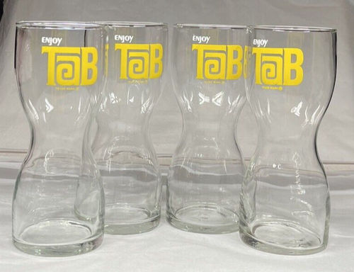 Enjoy TAB Soda Hourglass Drinking Glasses 7" Tumblers by Coca Cola Set ...