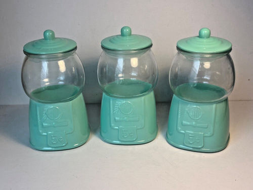 SET OF 3 Sleigh Bell Bistro Glass Gumball Candy Or Cookie Jar 8" Mint ...