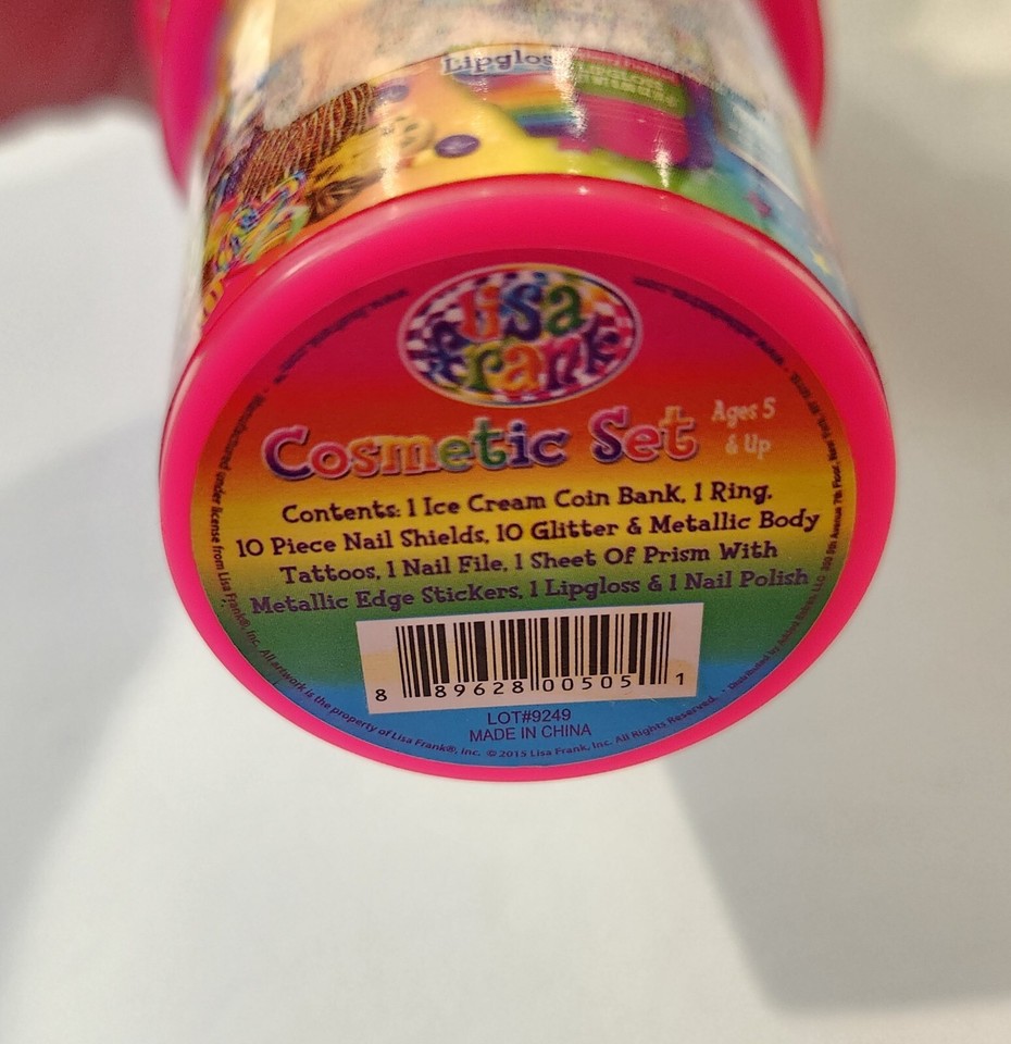 New Vintage Lisa Frank Ice Cream Cone Piggybank Cosmetic Set Stickers ...