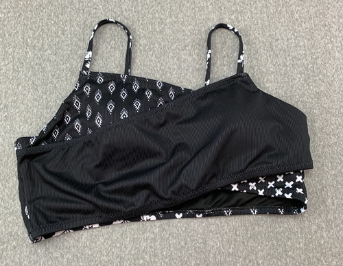 Cross Front Boho Bikini Tankini Swimsuit Top Womens L Black White Mixed ...