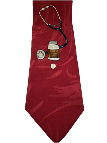 Red Vicky Davis Neck Tie Silk Take Two Aspirin Tie Tack Doctor Medical ...