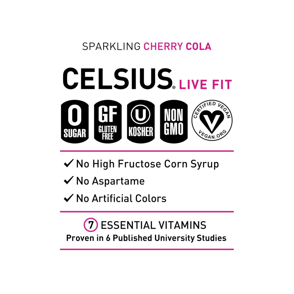 Celsius Sparkling Cherry Cola Energy Drink 12 Pack With 200Mg Caffeine ...