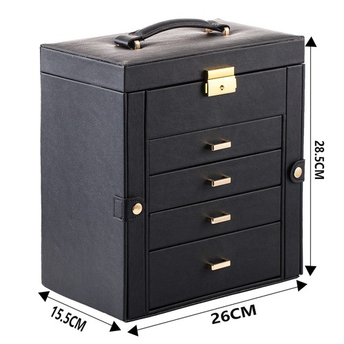 New Synthetic Leather Huge Jewelry Box Mirrored Watch Organizer Storage ...