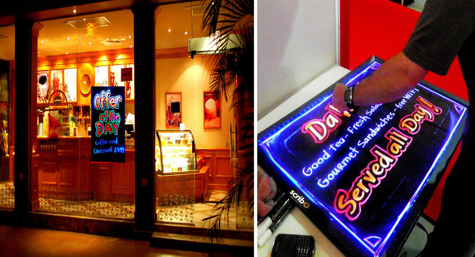 LED writing board Retail Display Illuminated, Medium A2 size, Wood ...