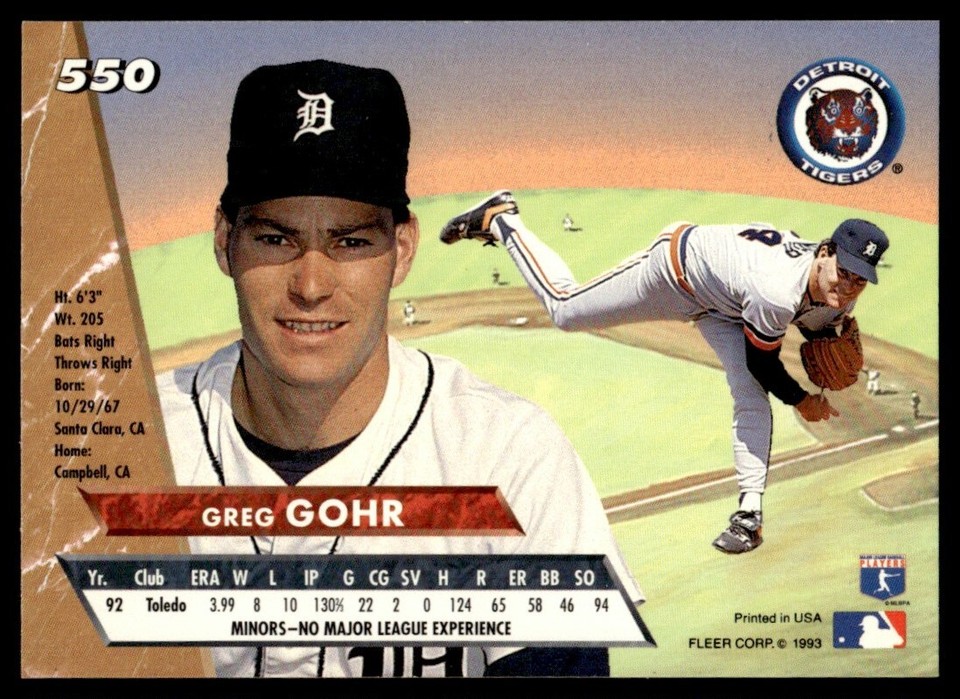 1993 Ultra #550 Greg Gohr Detroit Tigers | eBay