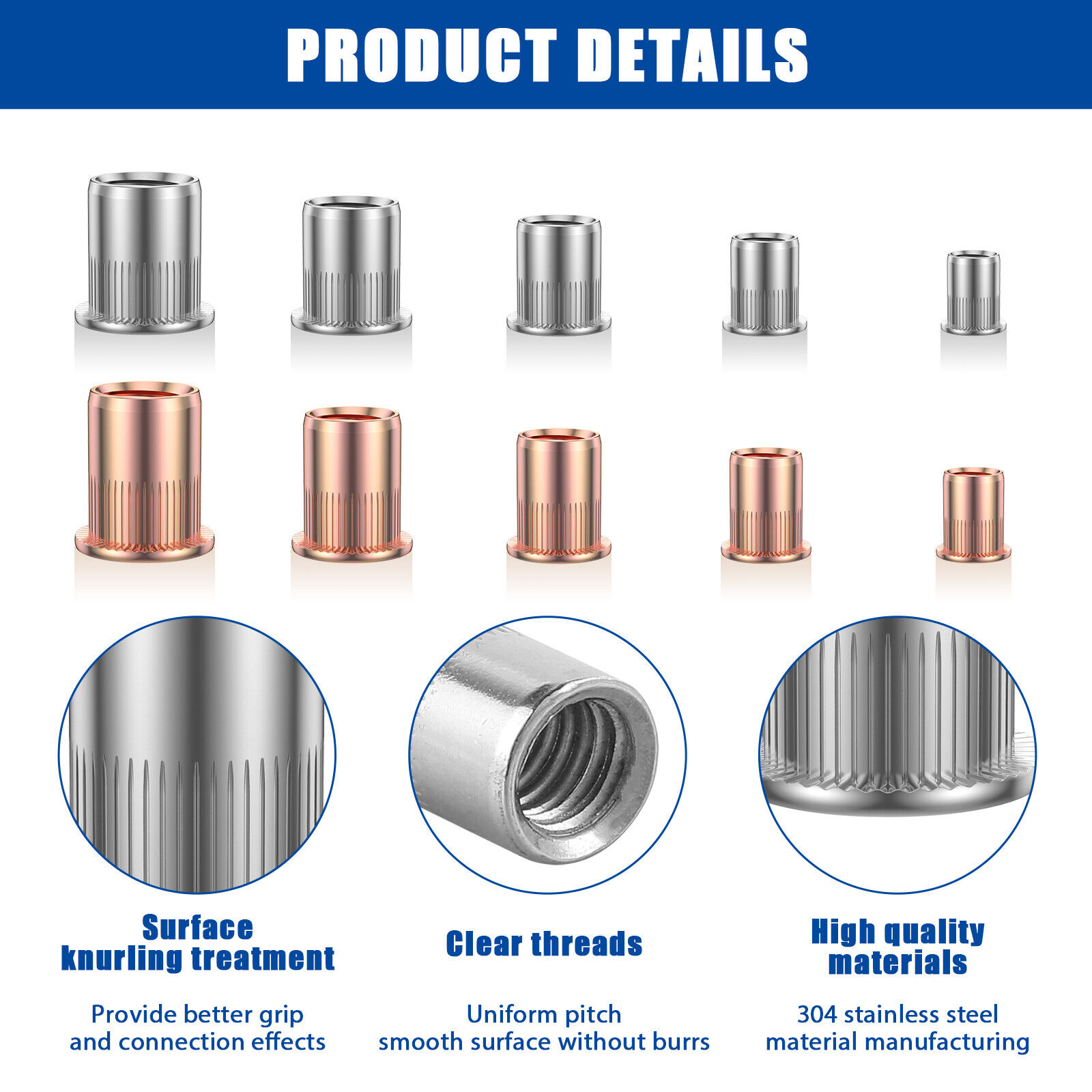 380Pcs Rivet Nut Set 304 Stainless Steel Rivet Nut Assortment Kit Flat ...