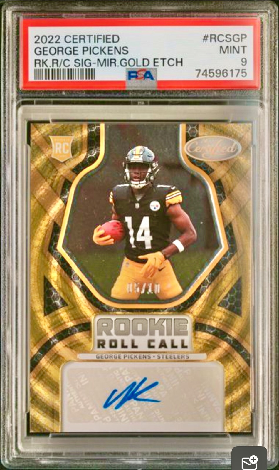 2022 Certified Rookie Roll Call George Pickens RC Auto Gold /10 PSA 9 ...