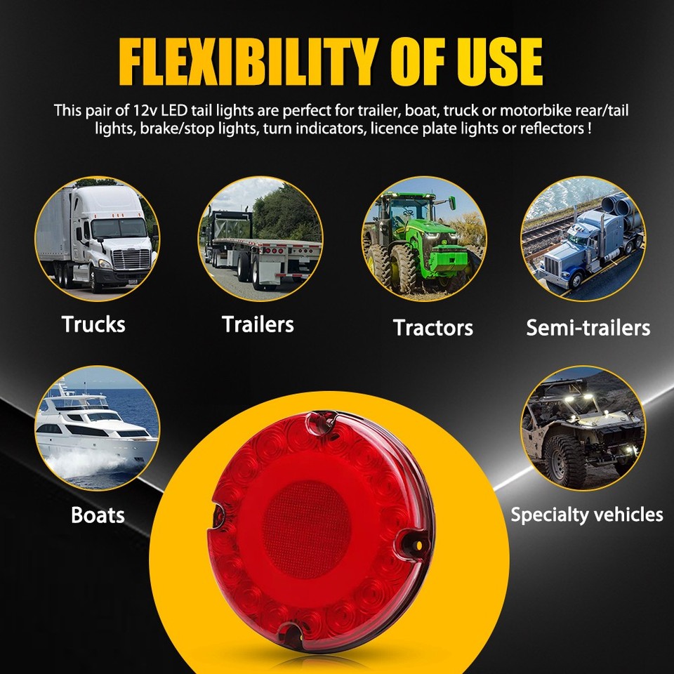 4X 7" Round LED Truck Trailer Stop Bus Turn Signal Brake Tail Flash ...