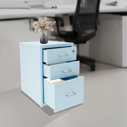 Blue Office Cabinet Filing Cabinet Storage 3 Drawers Lockable File ...