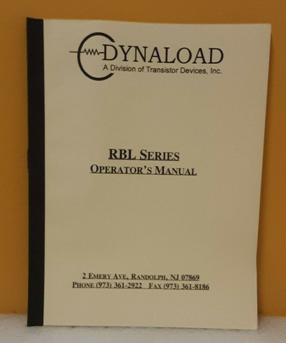 Dynaload TDI Transistor Devices RBL Series Operator's Manual | eBay