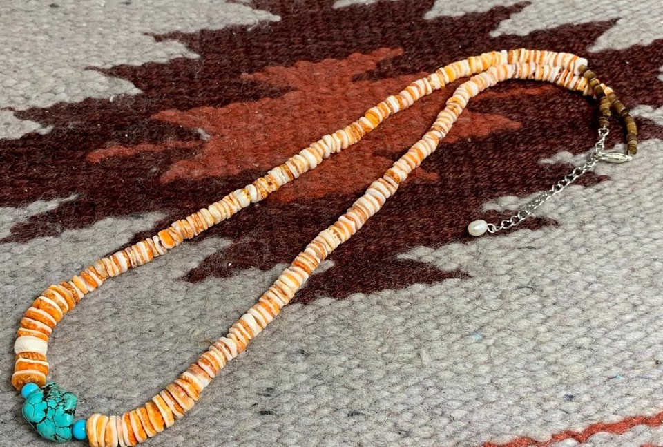 Southwest spiny oyster shell/turquoise/coral necklace/(b108e-w1) | eBay