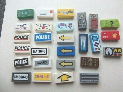 Lego 3069 tile 1x2 with decoration/ sticker more designs than shown (x1 ...